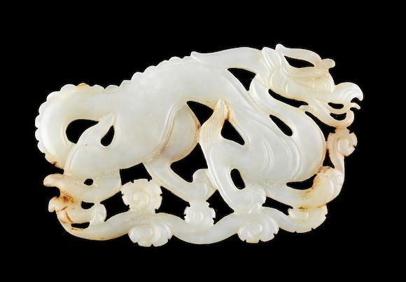 Bonhams : A jade reticulated dragon plaque Qing Dynasty