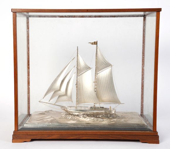 Bonhams : A sterling silver model of a two-masted ketch, 20th century