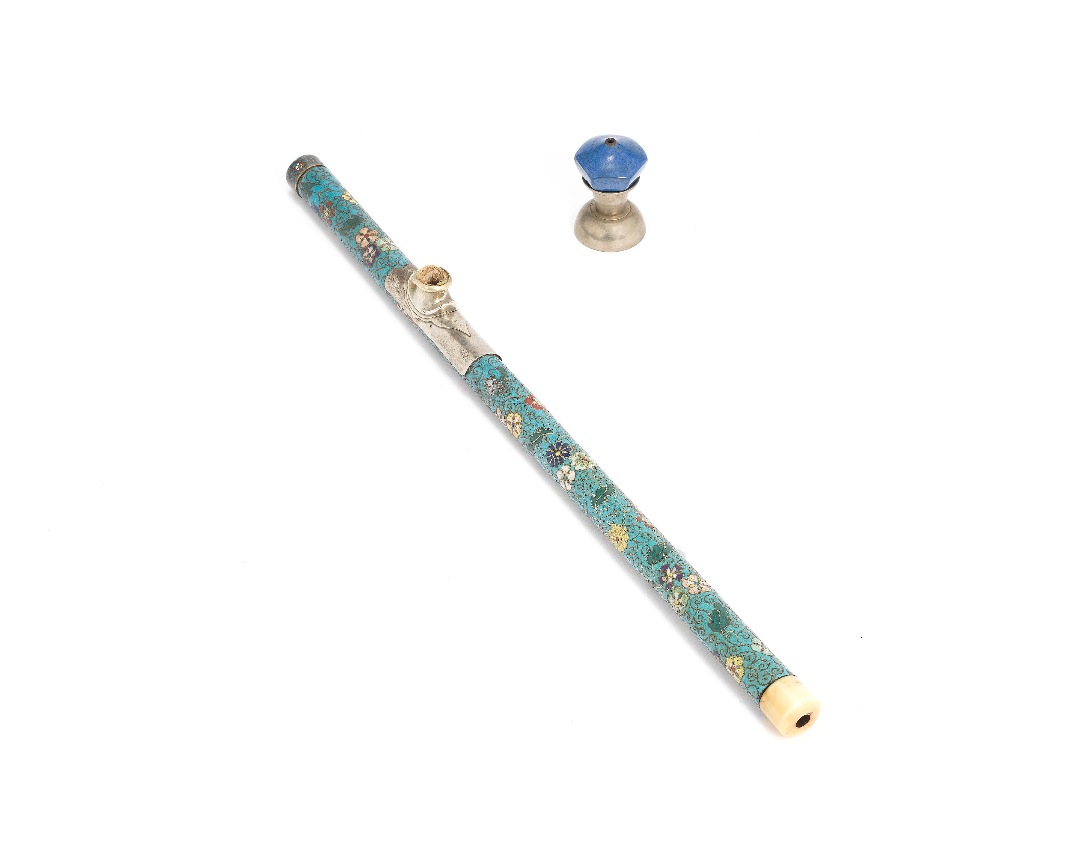 Bonhams : A cloisonné enamel and ivory pipe 18th/19th century