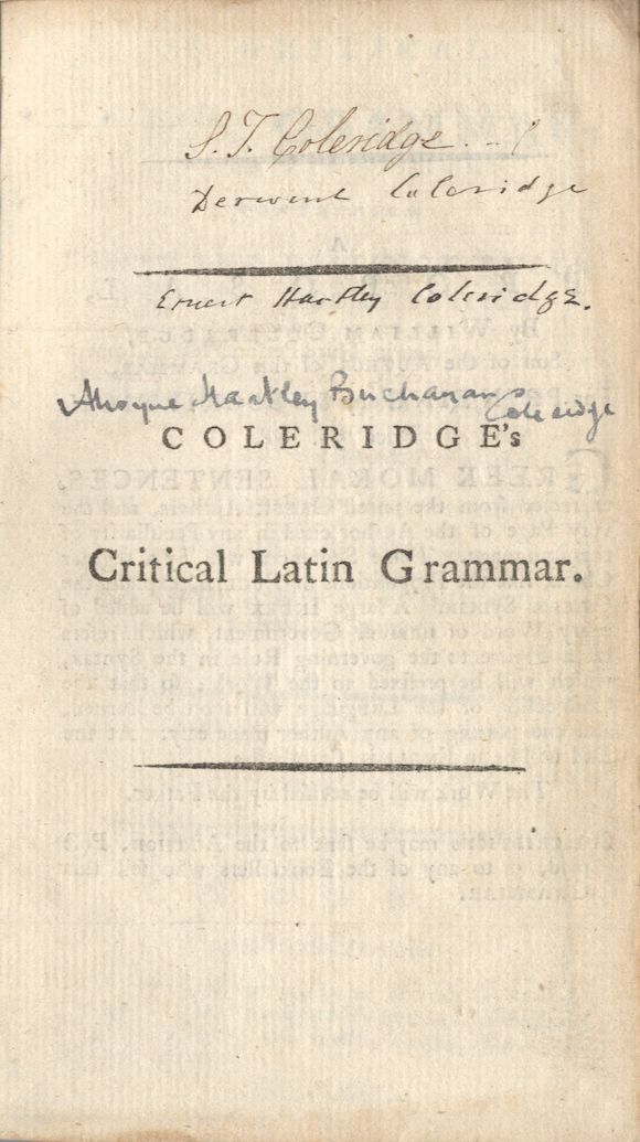 Bonhams : COLERIDGE (SAMUEL TAYLOR) Coleridge's copy of his father John ...