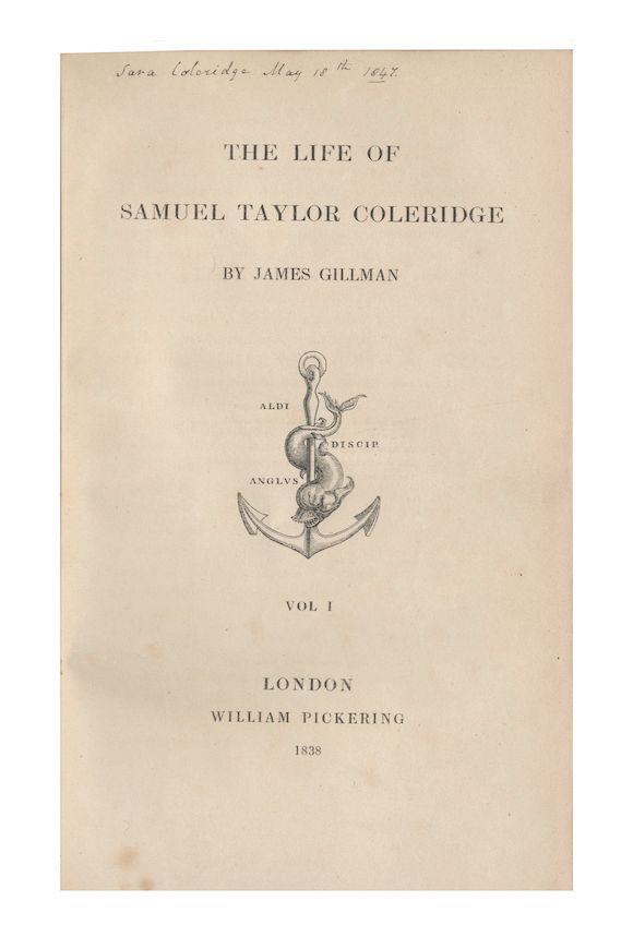 Bonhams : COLERIDGE (SAMUEL TAYLOR) Sara Coleridge's copy of her father ...