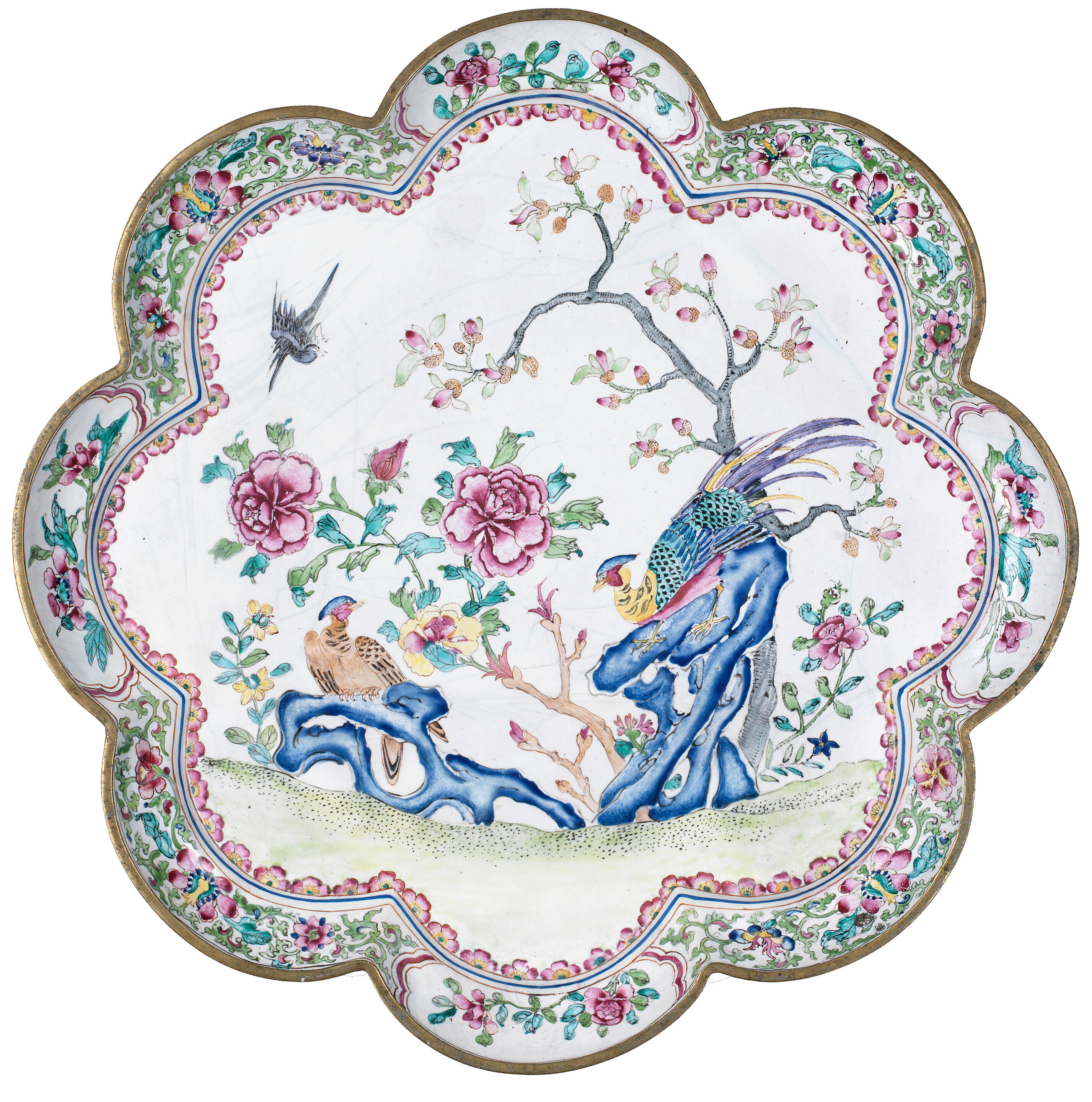 Bonhams : A Canton enamel, famille rose dish 18th century