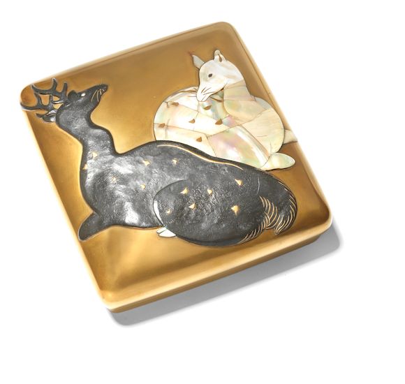 Bonhams : A gold lacquer suzuribako (writing box) and cover Rinpa style ...