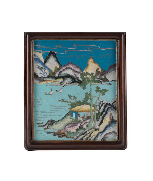 Bonhams : A cloisonne plaque inset table screen and stand 18th/19th century