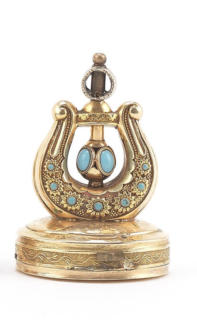 Bonhams : A gold and enamel musical fob seal, circa 1870,