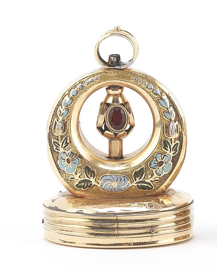 Bonhams : A gold and enamel musical fob seal, circa 1870,