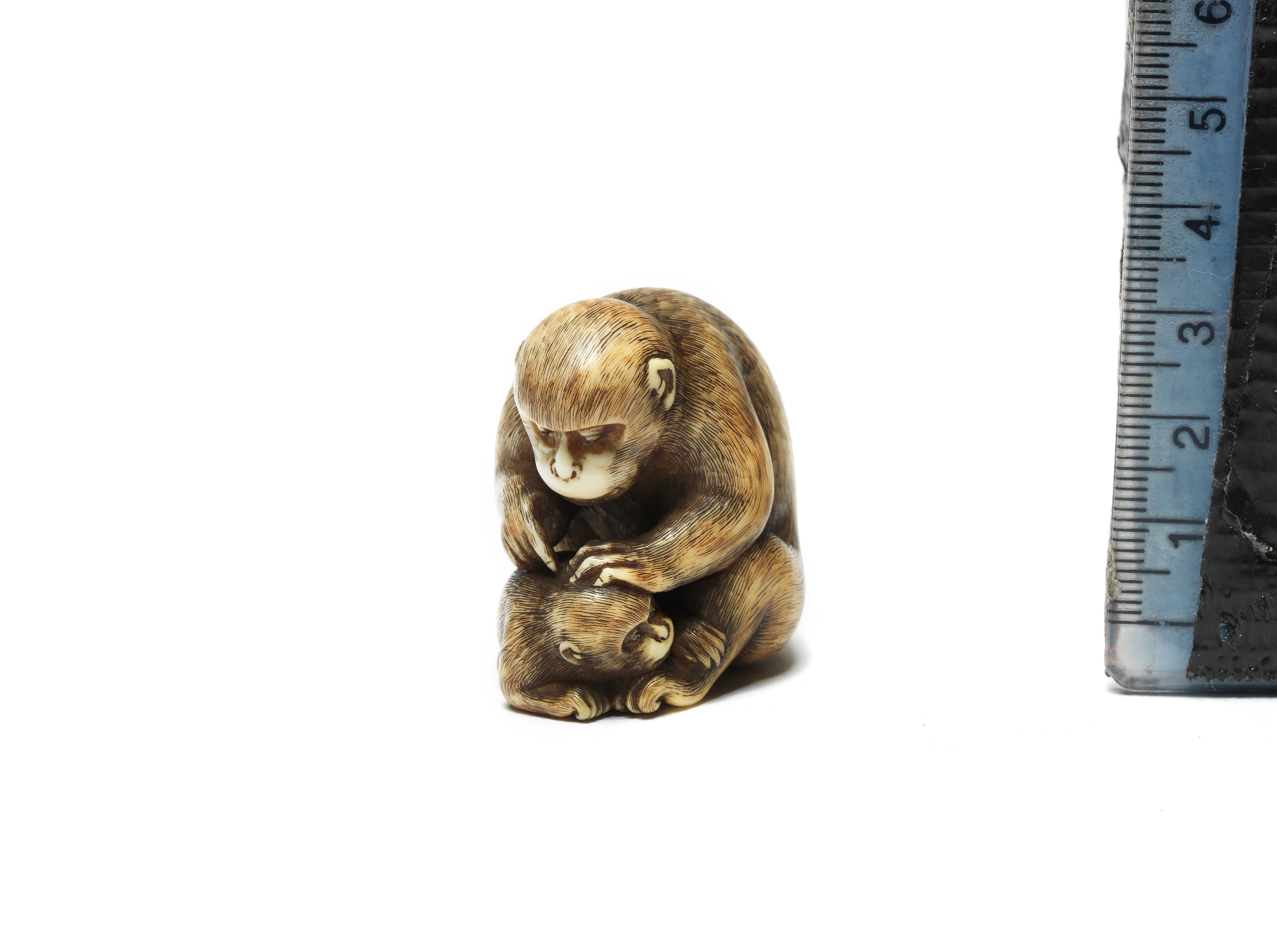 Bonhams : An ivory netsuke of an ape and young By Yamaguchi Okatori ...