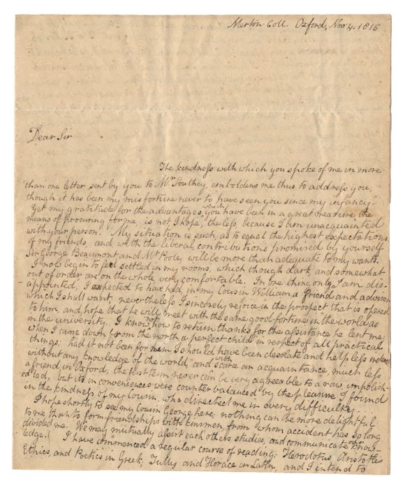 Bonhams : COLERIDGE (HARTLEY) Three autograph letters signed, to his ...