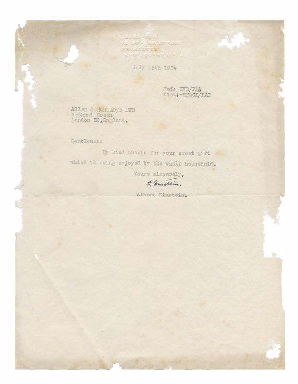 Bonhams : EINSTEIN (ALBERT) Typed letter signed, to Messrs Allen ...