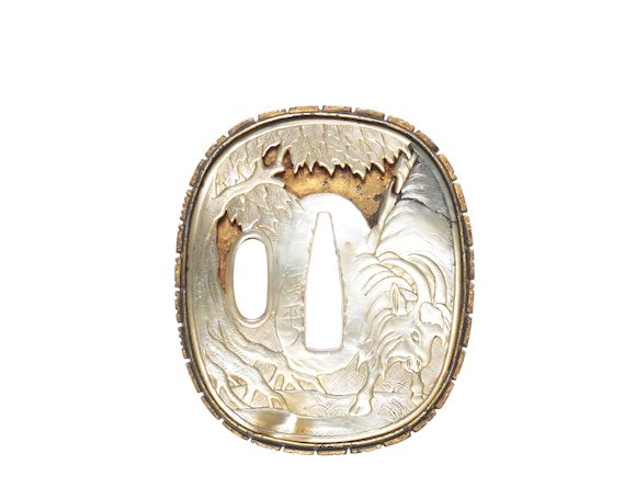 Bonhams : A rare Nanban iron tsuba By Chohei, 18th century