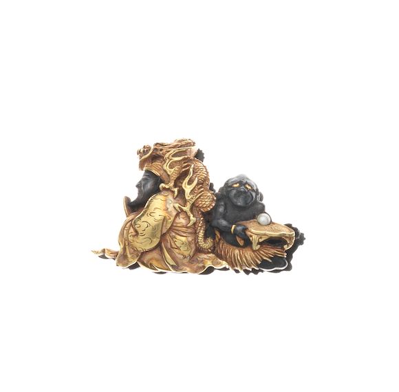 Bonhams : A gold and shakudo kanagu and a gold kagamibuta plate By ...