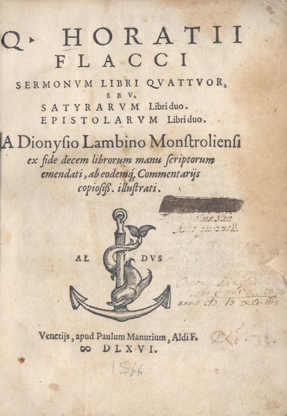 Bonhams : HORATIUS FLACCUS (QUINTUS) [Opera], 2 parts in 1, 1566, and ...