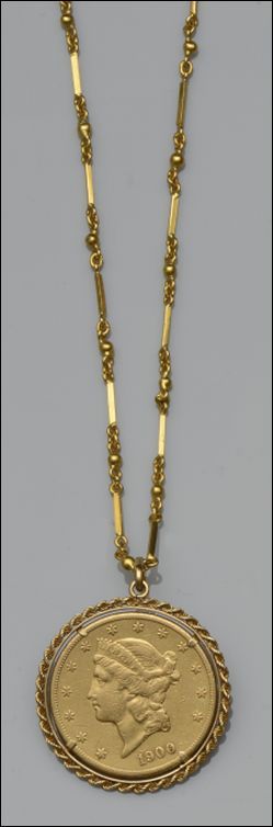 Bonhams : An American 20 dollar coin pendant on chain