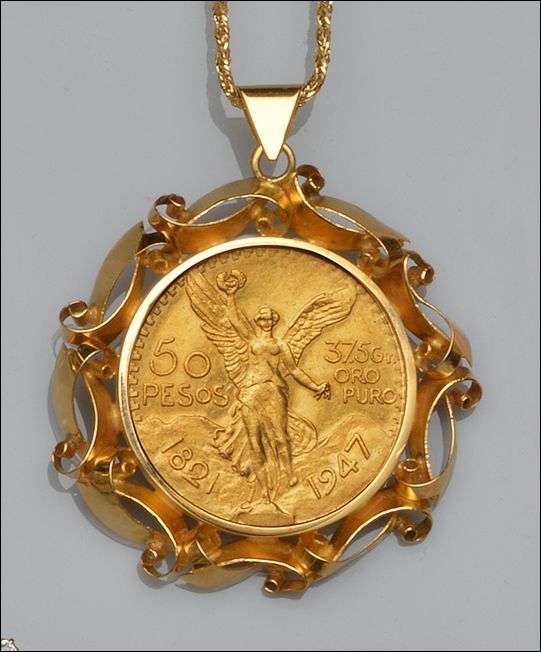 Bonhams : A Mexican Centenario gold coin pendant on chain