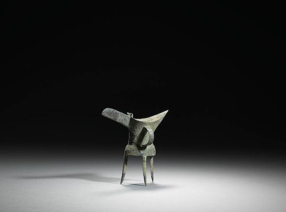 Bonhams : A rare archaic bronze ritual wine vessel, jue Early Shang ...