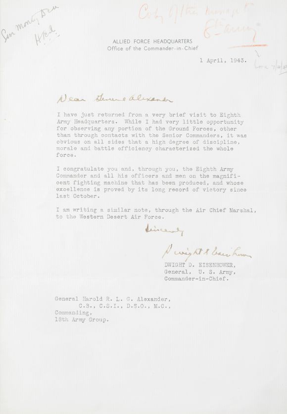 Bonhams : EISENHOWER (DWIGHT D.) Typed letter signed, as Commander-in ...