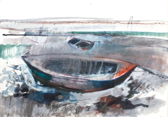 Bonhams : Barbara Rae, RA RSA RSW (British, born 1943) Beached Boats