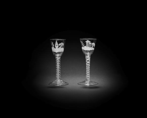Bonhams A Beilby Enamelled Opaque Twist Wine Glass Circa 1765