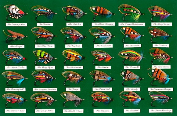 Bonhams : A framed display of 30 traditional salmon flies by R. J. Kyle