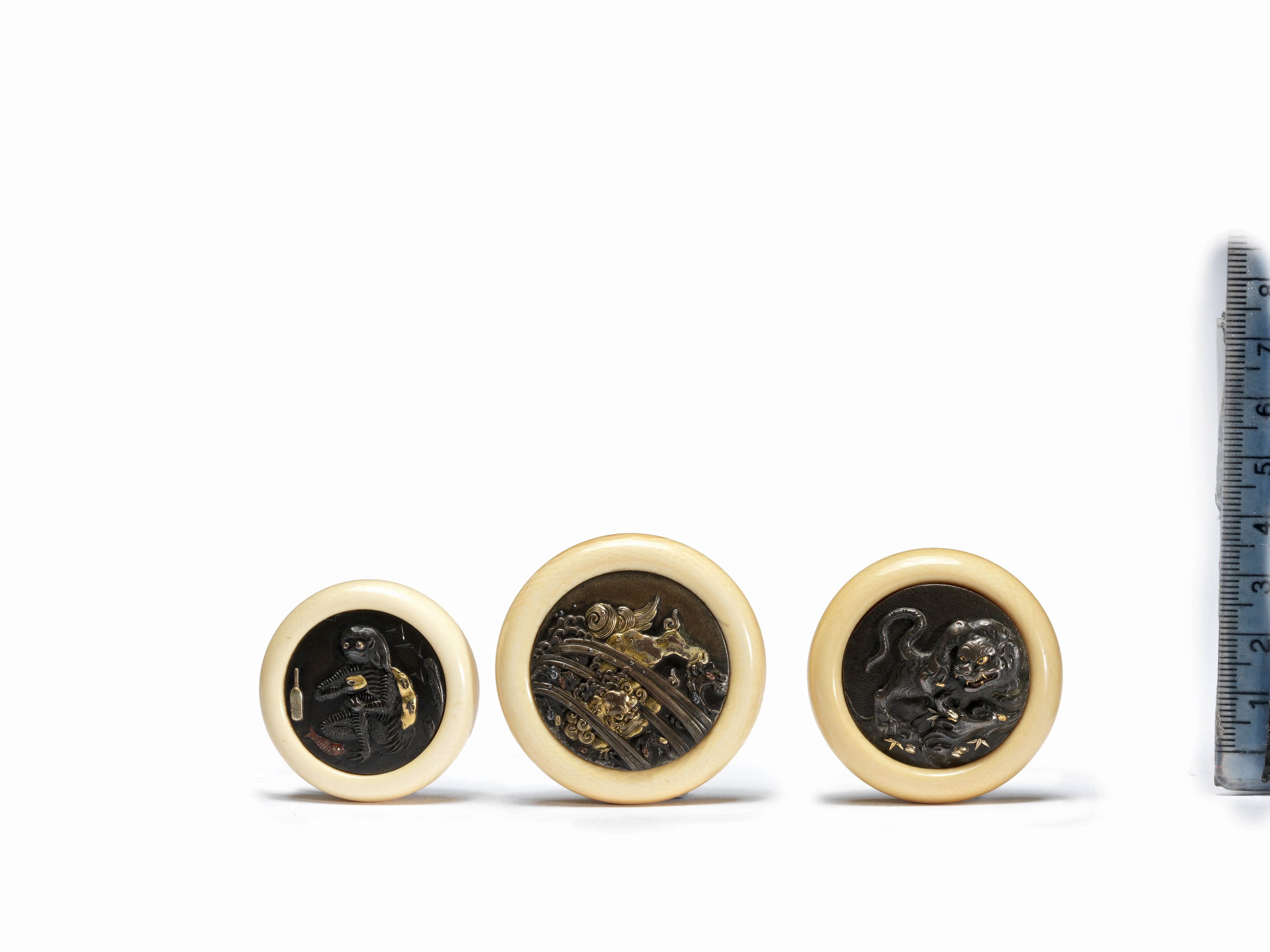 Three kagamibuta netsuke - auctions & price archive
