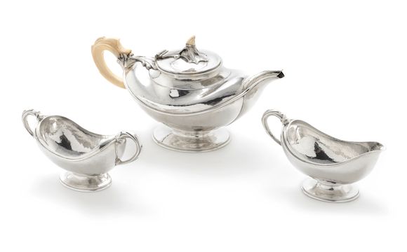 Bonhams : OMAR RAMSDEN: A naturalistic form silver three-piece tea ...