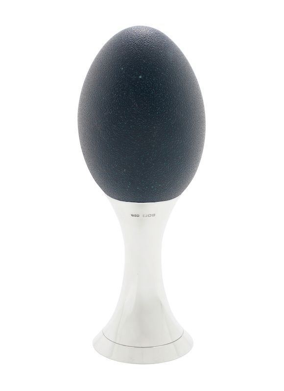 Bonhams : GERALD BENNEY: A silver emu egg stand, with emu egg London 1996