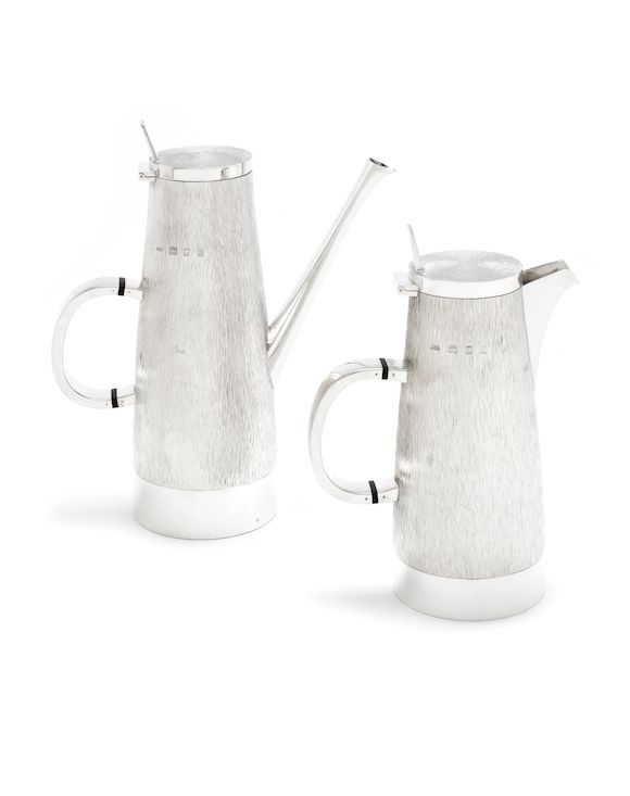 Bonhams : GERALD BENNEY A silver café au lait service London 1973, also ...