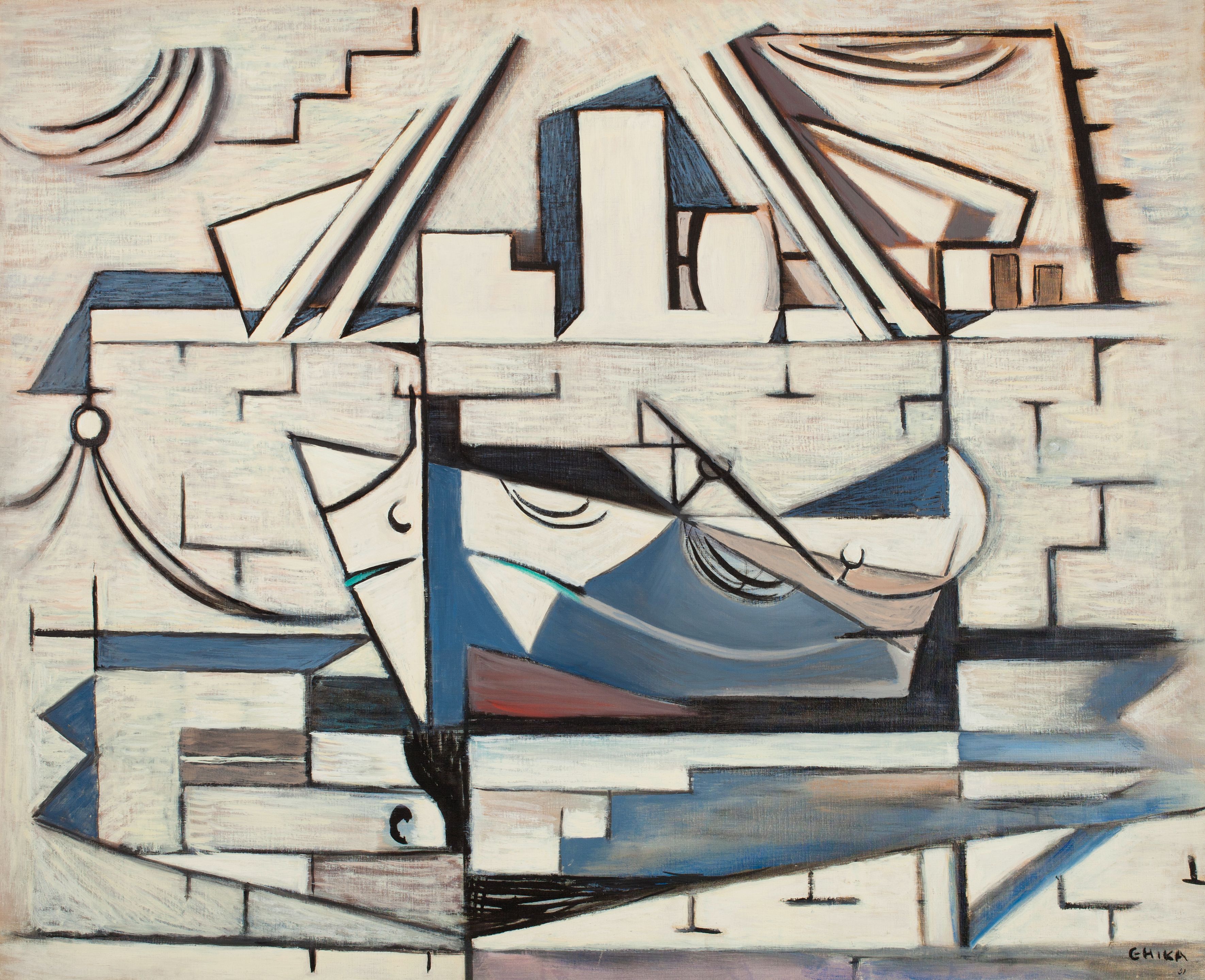 Bonhams : Nikos Hadjikyriakos-Ghika (Greek, 1906-1994) Boat 81 x 100 cm.