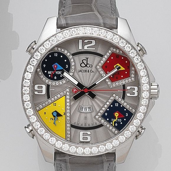 Bonhams : Jacob & Co. A stainless steel and diamond set quartz calendar ...