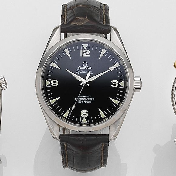Bonhams : Omega. A stainless steel automatic wristwatch Railmaster ...