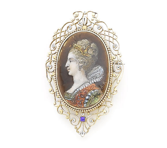 Bonhams : A 19th century Limoges enamel brooch