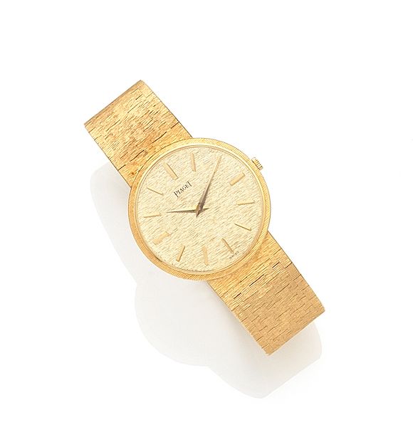 Bonhams : Piaget. An 18ct gold manual wind bracelet watch Case No.9643 ...