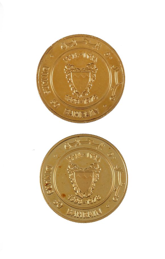 Bonhams : Two Bahrain 50 Dinars gold coins (2)