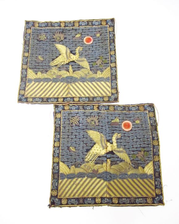 Bonhams : A pair of Mandarin rank badges 19th century