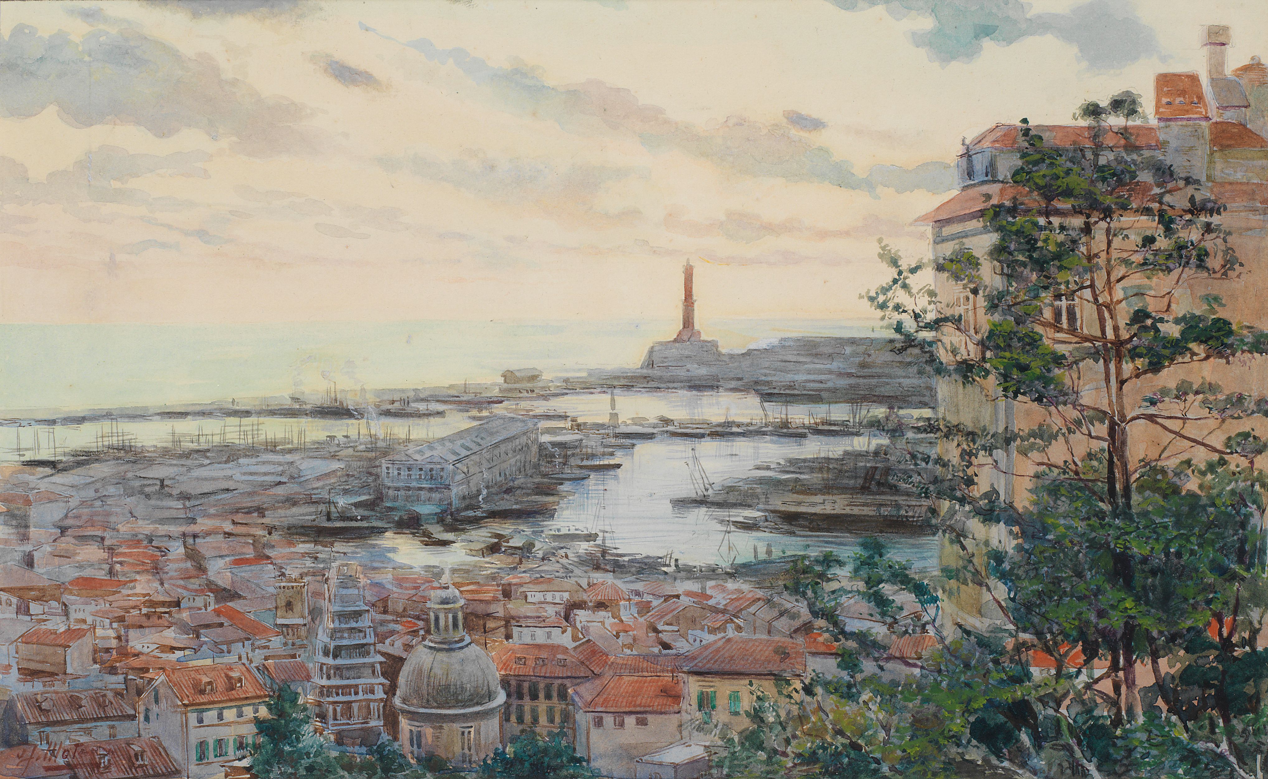 Bonhams : Fortunino Matania (Italian, 1881-1963) A panorama of Genoa