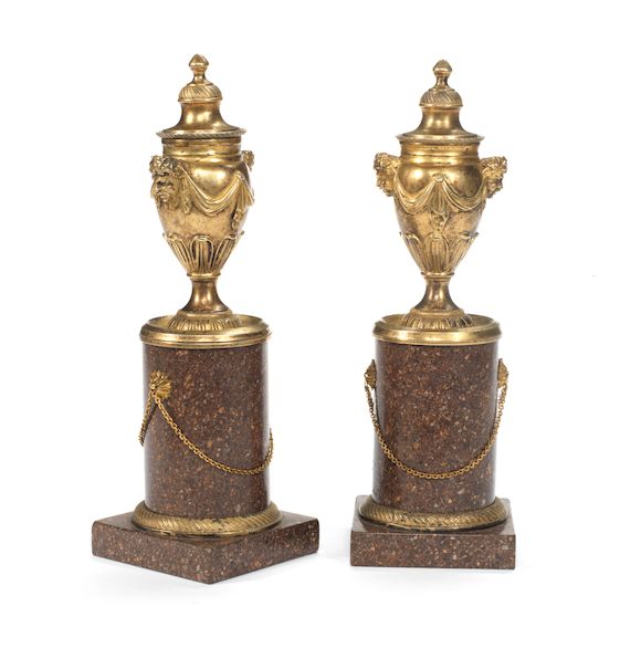Bonhams : A pair of French 19th century ormolu and Swedish porphyry ...