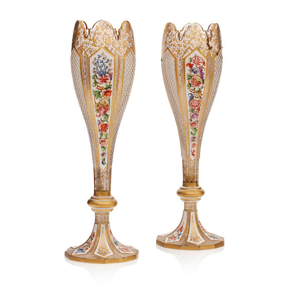 Bonhams A Pair Of Bohemian Overlay Glass Vases Late 19th Century