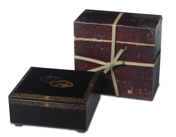 Bonhams : A Japanese square black lacquer 'dragon' box with cover, bako ...