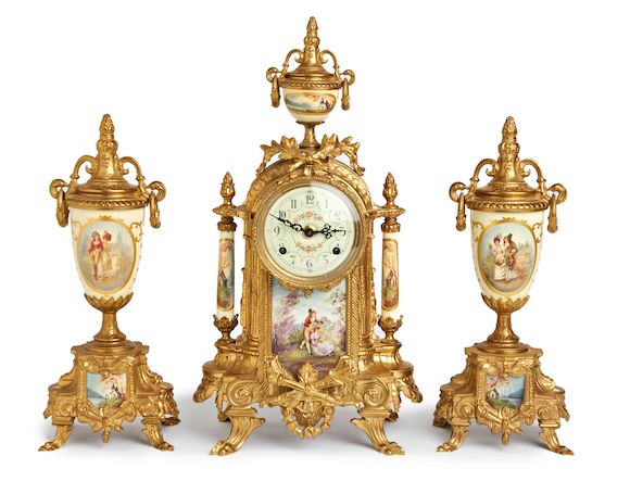 Bonhams : A 19th century French style gilt and porcelain clock ...