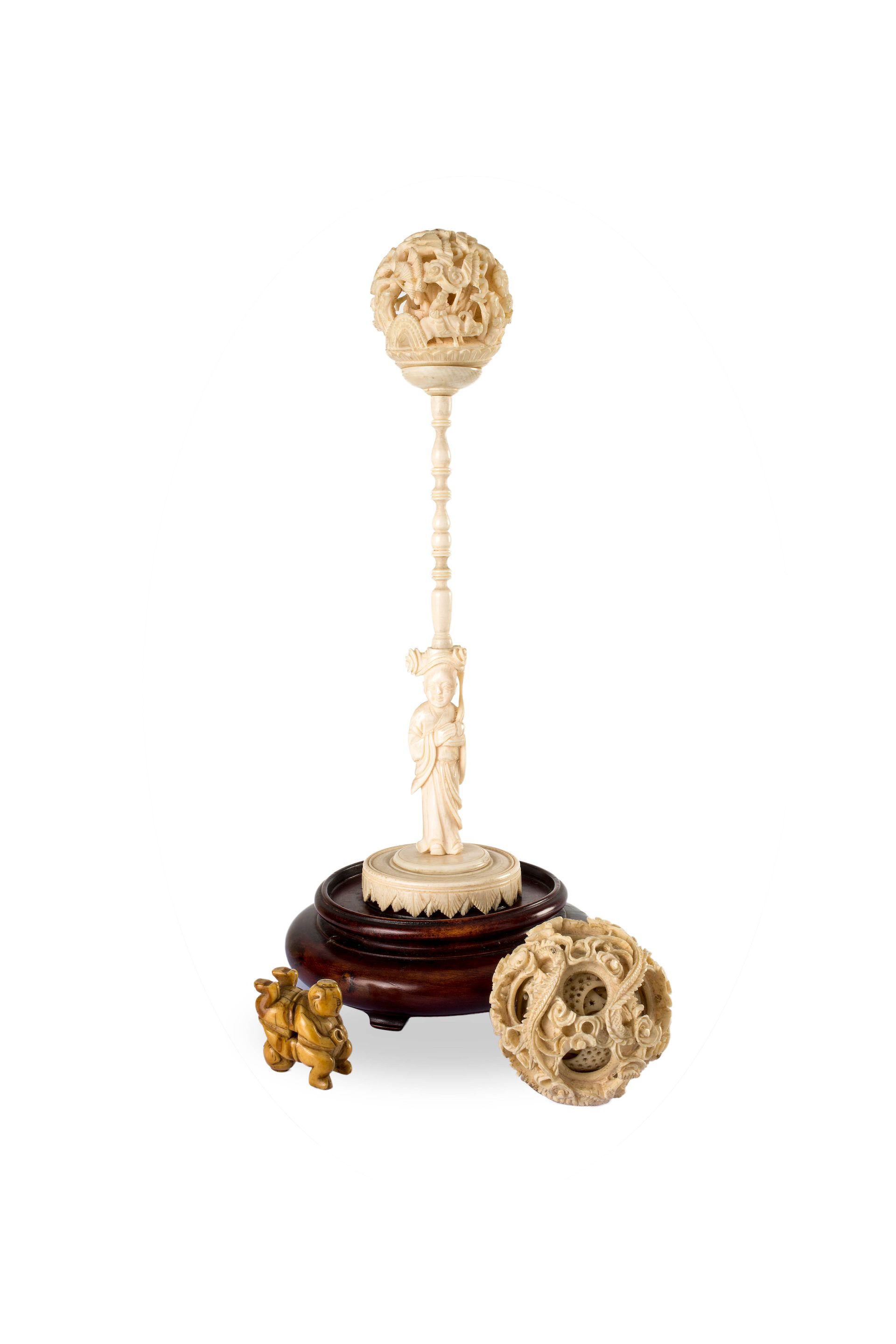 Bonhams : A group of three Chinese ivory carvings Qing dynasty to ...