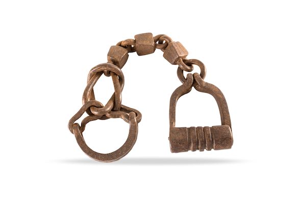 Bonhams : A pair of large heavy duty punishment convict leg irons