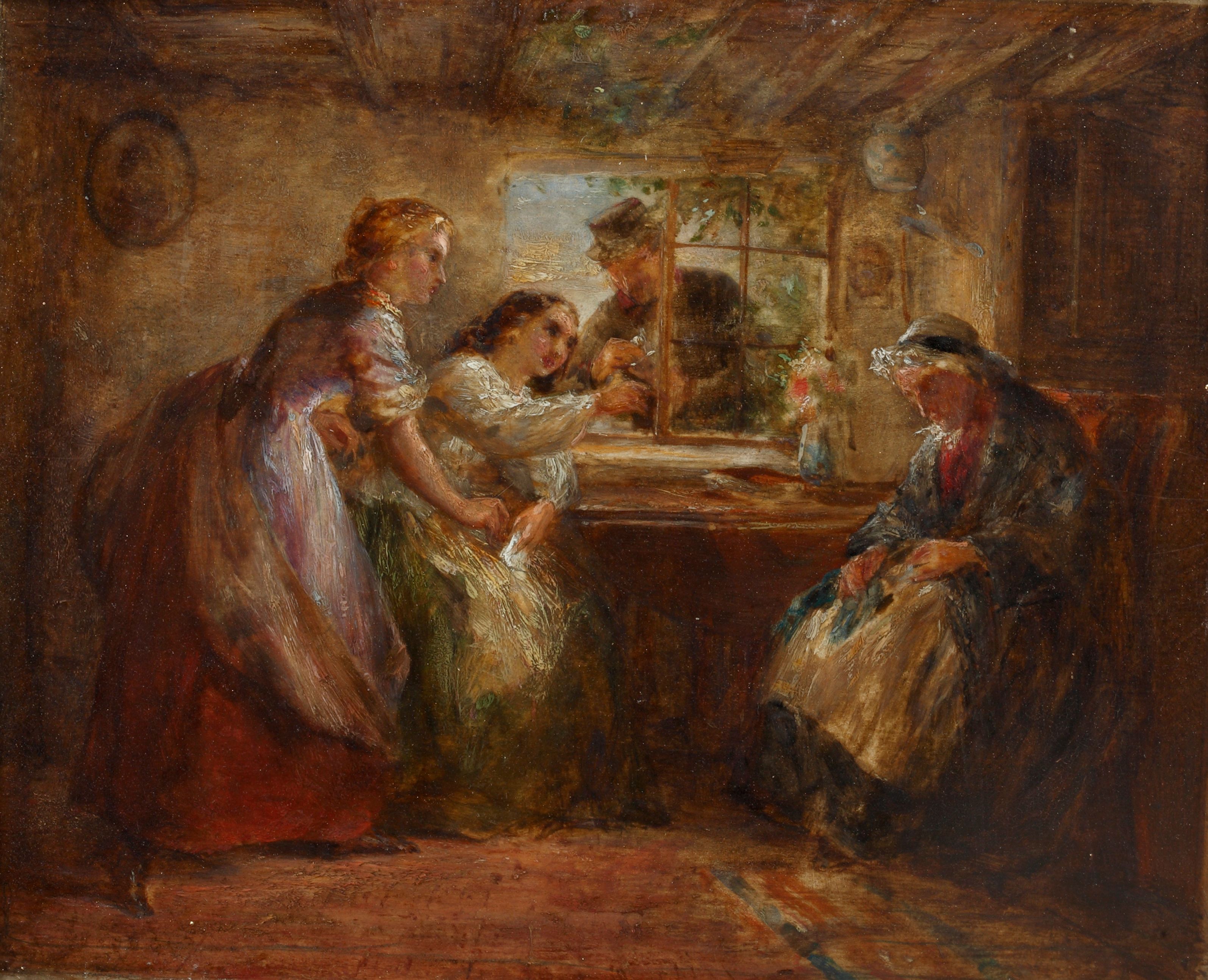 Bonhams : Edward Hughes (British, 1832-1908) Study for 'The secret letter'