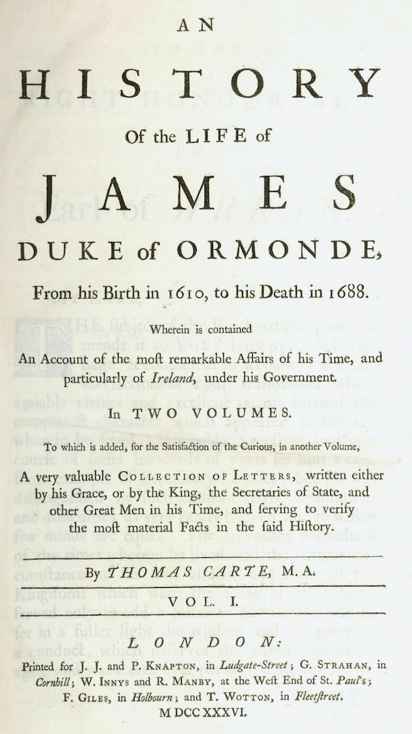 Bonhams : CARTE (THOMAS) An History of the Life of James Duke of ...
