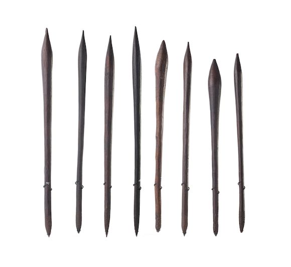 Bonhams : Eight Throwing Sticks, Queensland Lengths 62.0cm - 73.5cm