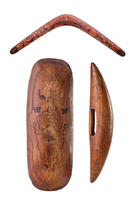 Bonhams : Three La Perouse Artefacts Lengths: large shield 75.0cm ...