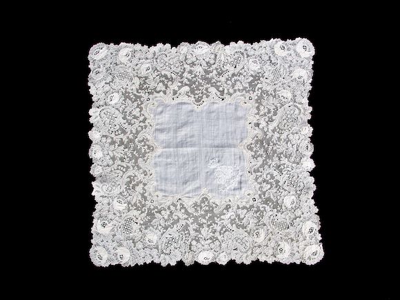Bonhams : Twelve monogrammed lace edged handkerchiefs, reputed to have ...