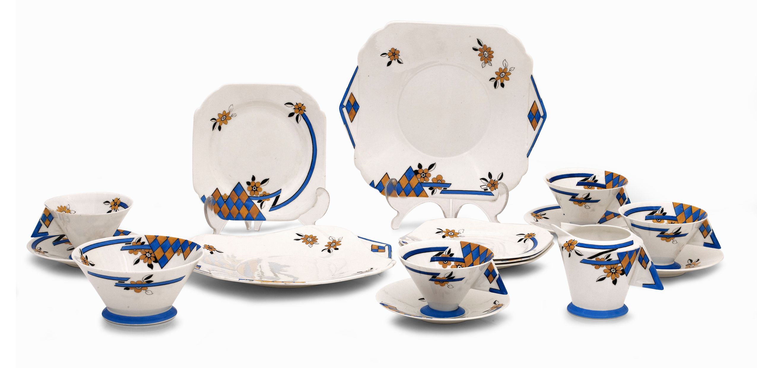 Bonhams : A Shelley Vogue 'Harlequin' pattern tea set Circa 1930