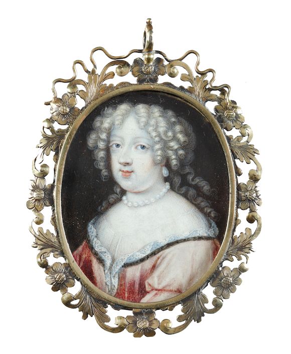 Bonhams : French School, circa 1670 A Lady, wearing pink robe edged ...