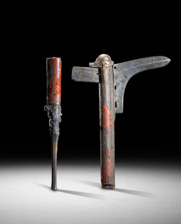 Bonhams : A bronze ge on lacquered wood Eastern Zhou dynasty