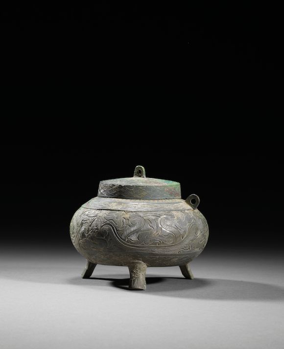 Bonhams : An archaic bronze wine vessel and cover Late Western Han ...